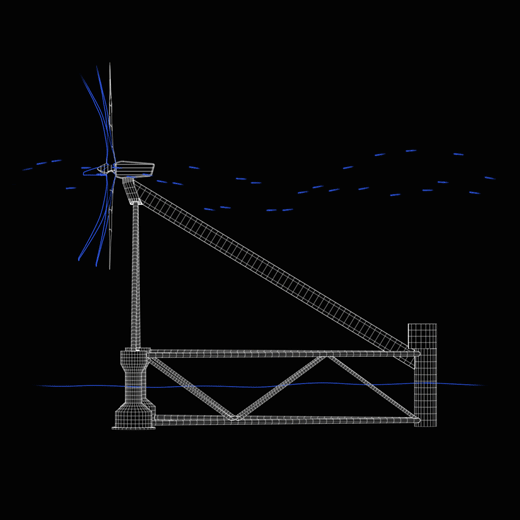 Offshore wind turbine platform pivots downwind like a weathervane