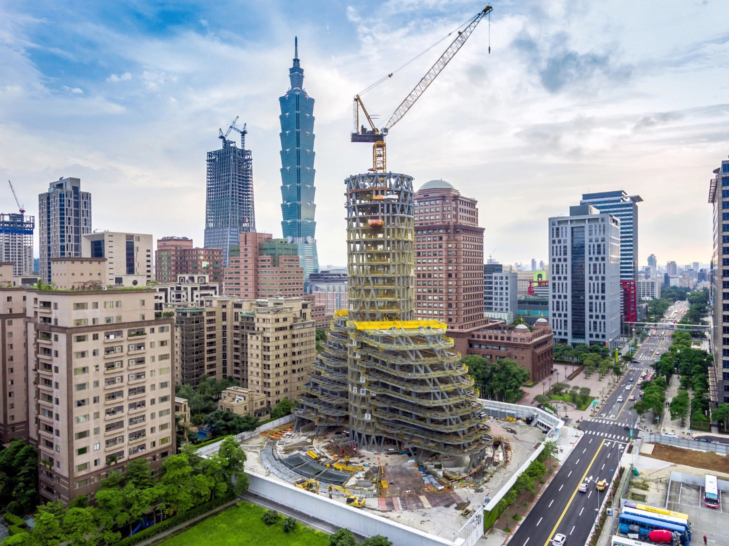 Vincent Callebaut's twisting tree-covered tower takes shape in Taipei
