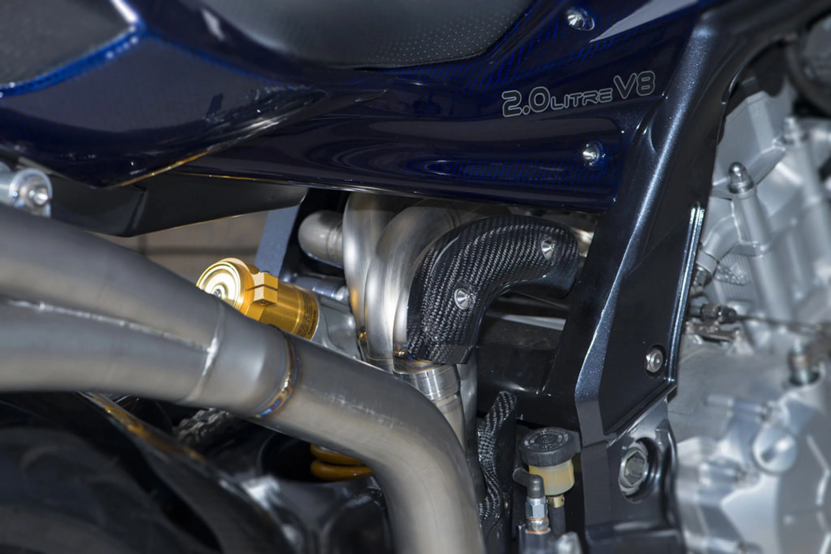 The Aussie-built 2-liter, 334-horsepower PGM V8 motorcycle