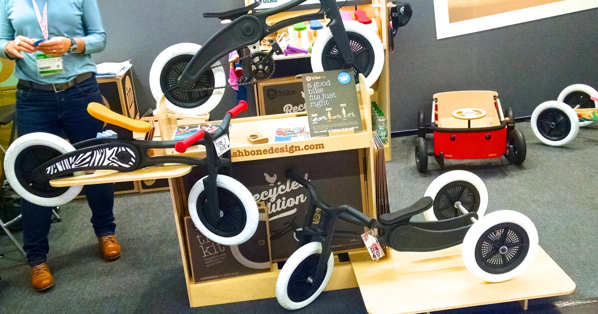 Recycled-carpet bike grows from child's first trike to pedal bike