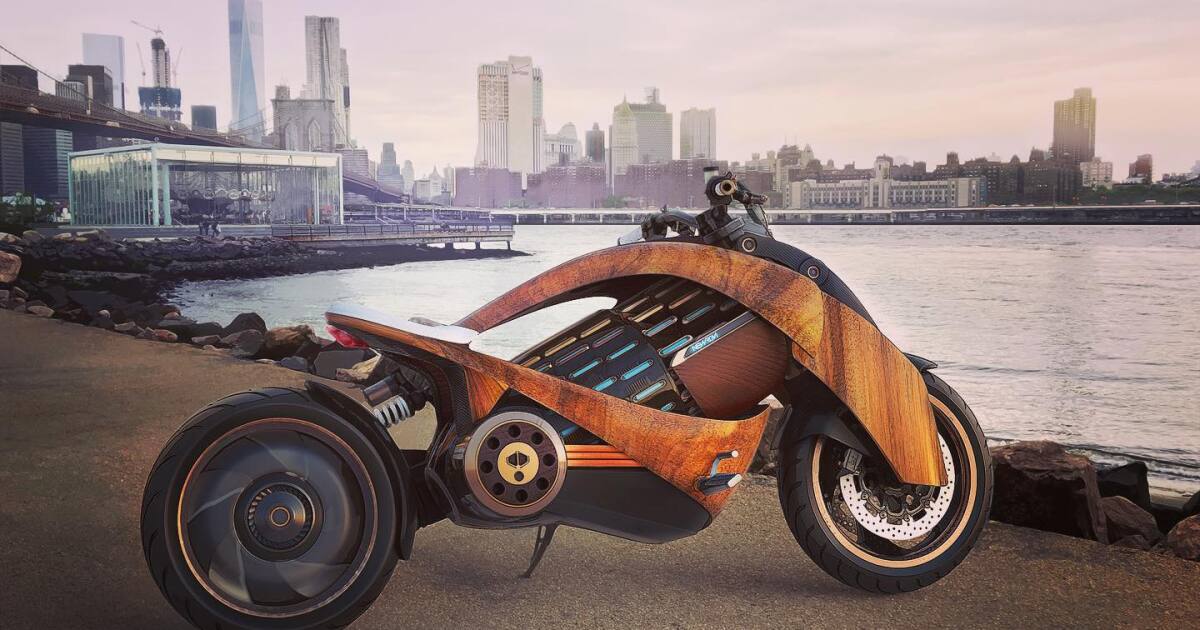 Newron's curved-wood electric motorcycle design goes way out there