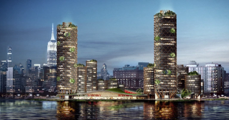 Conceptual towers stand high above Manhattan's flood line