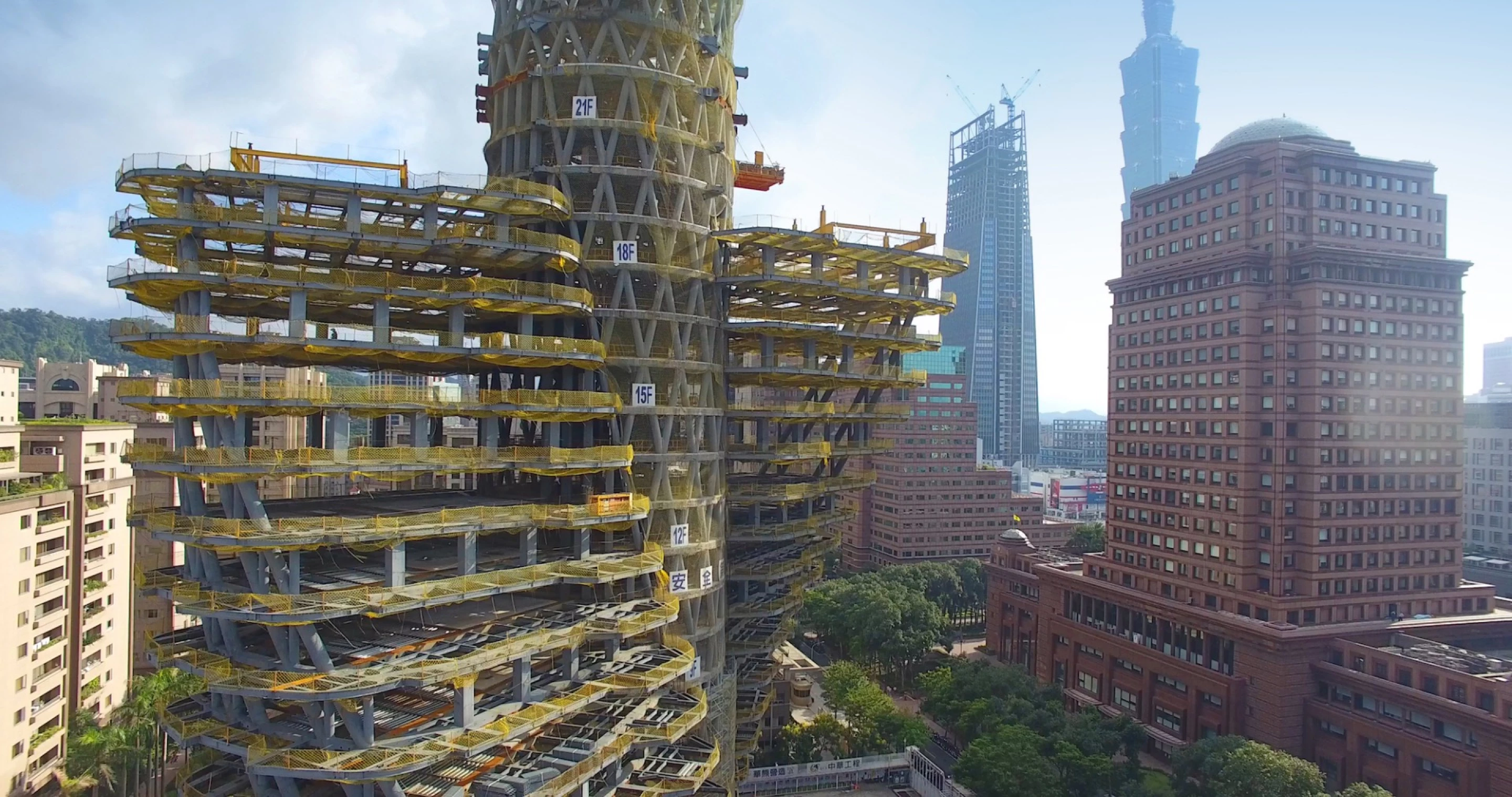 Vincent Callebaut's twisting tree-covered tower takes shape in Taipei