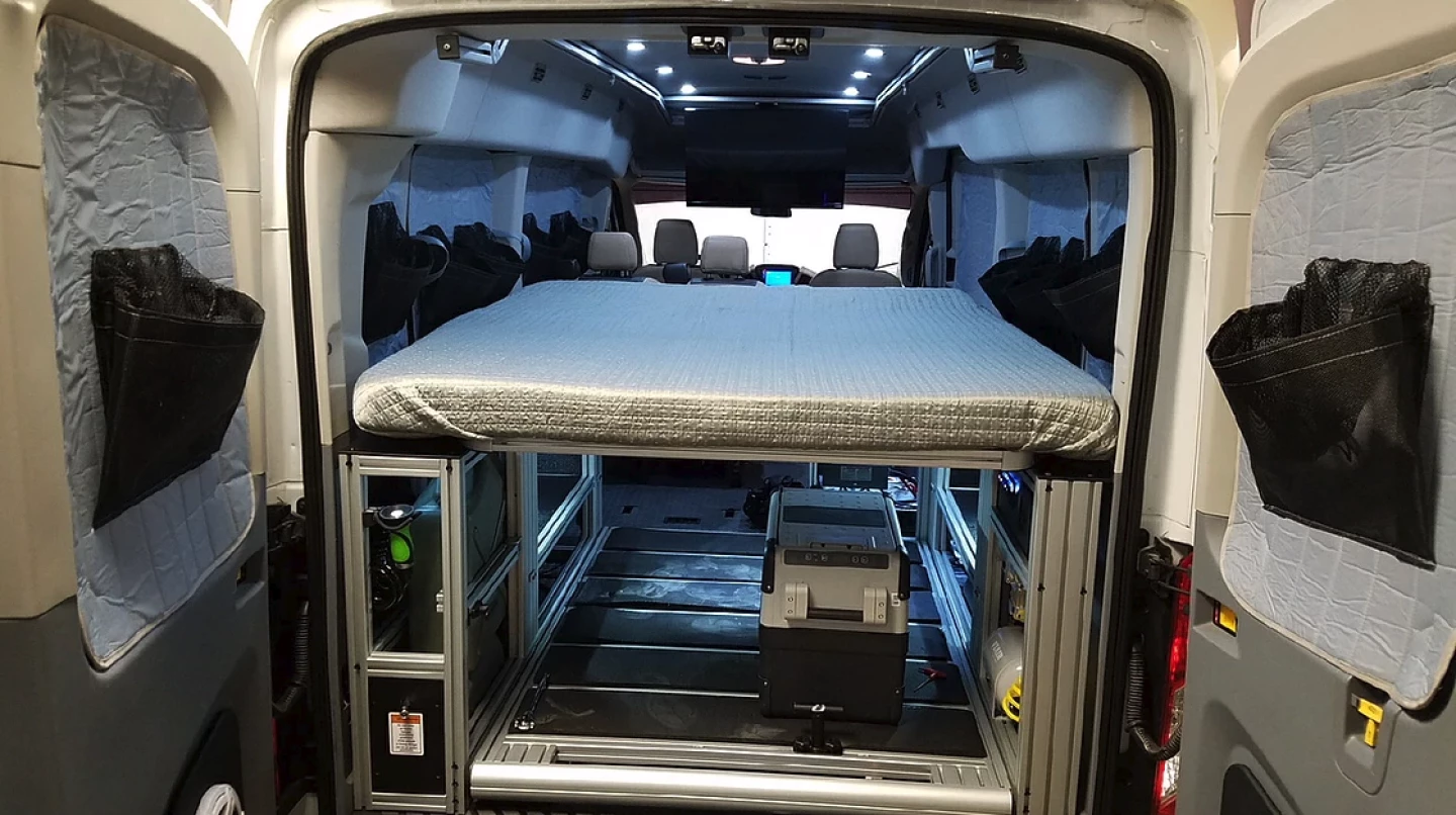 Modular, Erector-like camper van slides easily between work and play