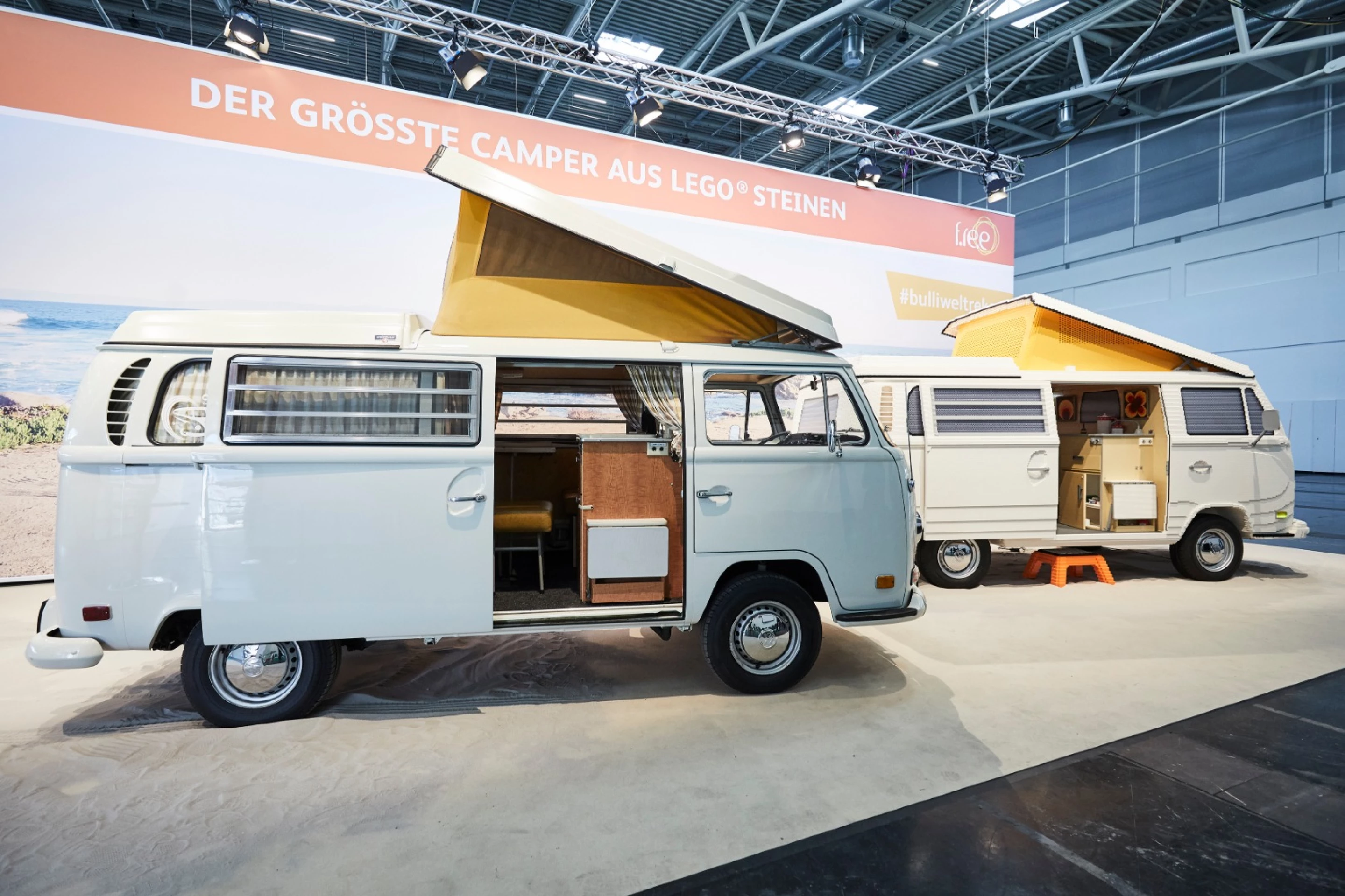 Classic Volkswagen Bulli pop-top camper van built up to life size from ...