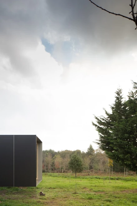 Prefab small home appears to float in mid-air