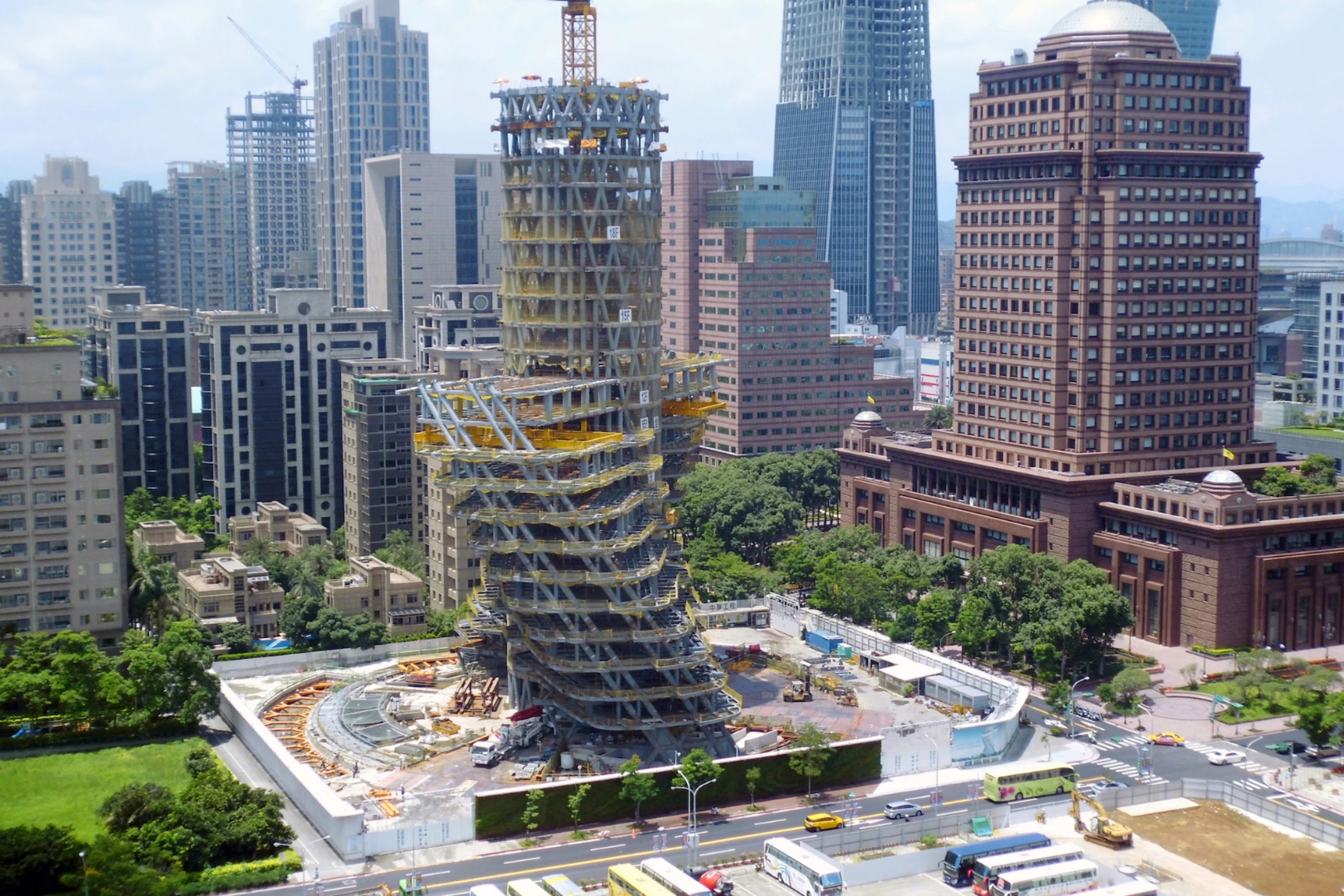 Vincent Callebaut's twisting tree-covered tower takes shape in Taipei