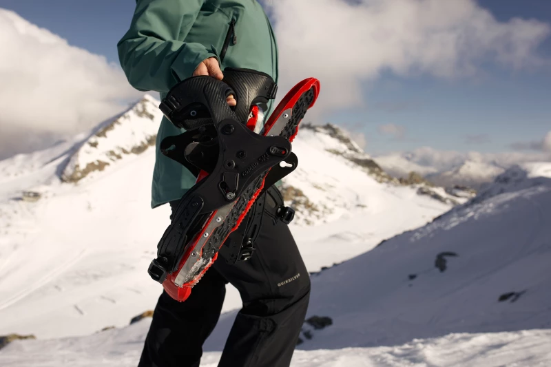 Snowshoes transform into mini skis for winter adventure
