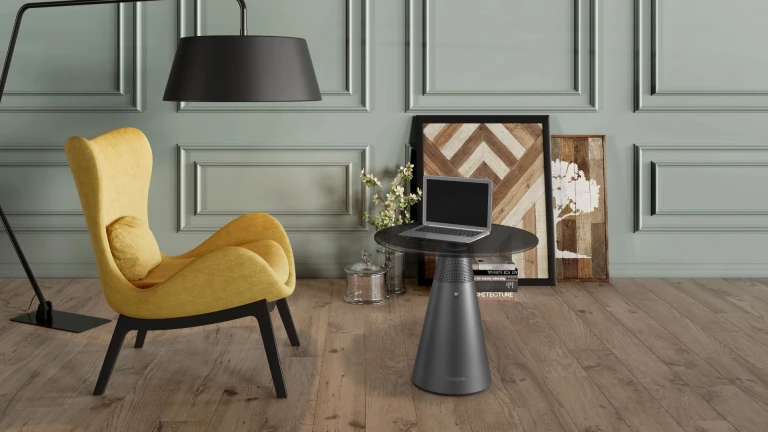 Bluetooth speaker topped with glass makes a surround sound coffee table