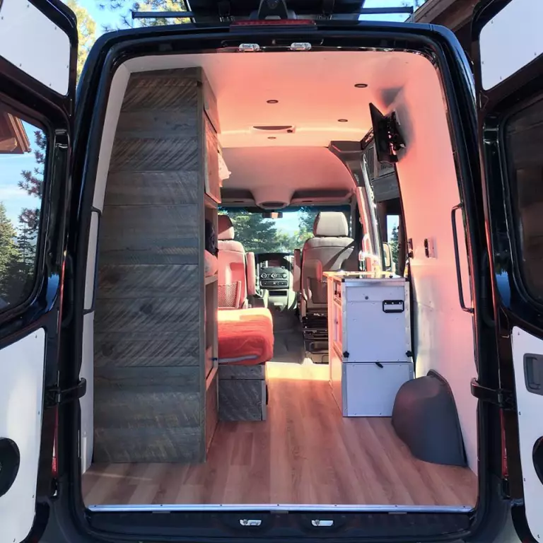 Plug-n-play indoor/outdoor TK kitchen instantly turns van into camper van