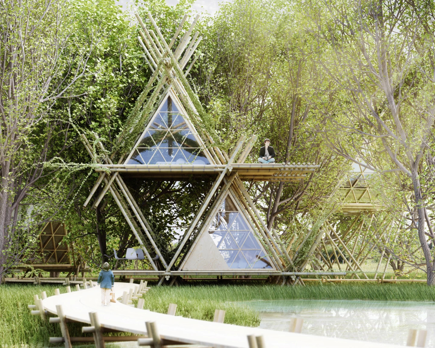 Bamboo treehouse eco-hotel concept is at one with the birds