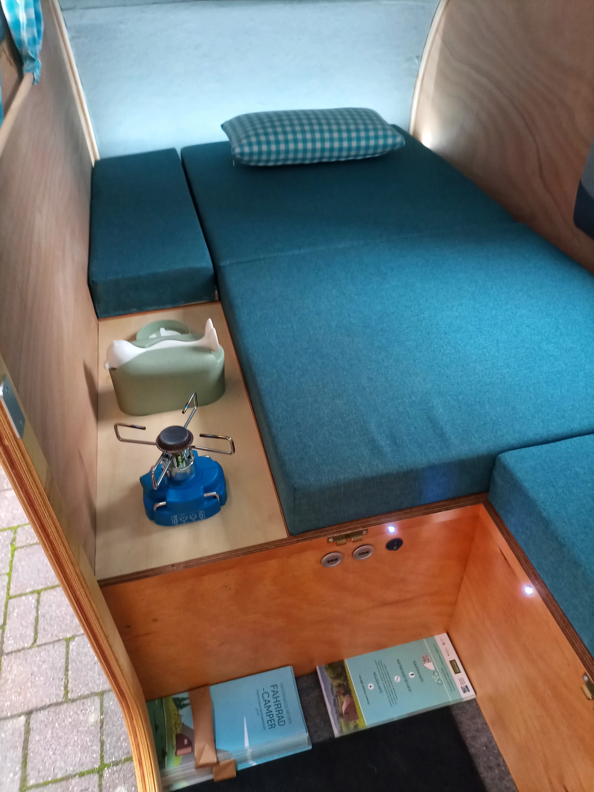 Deluxe wooden trailer is made to be towed by ebike