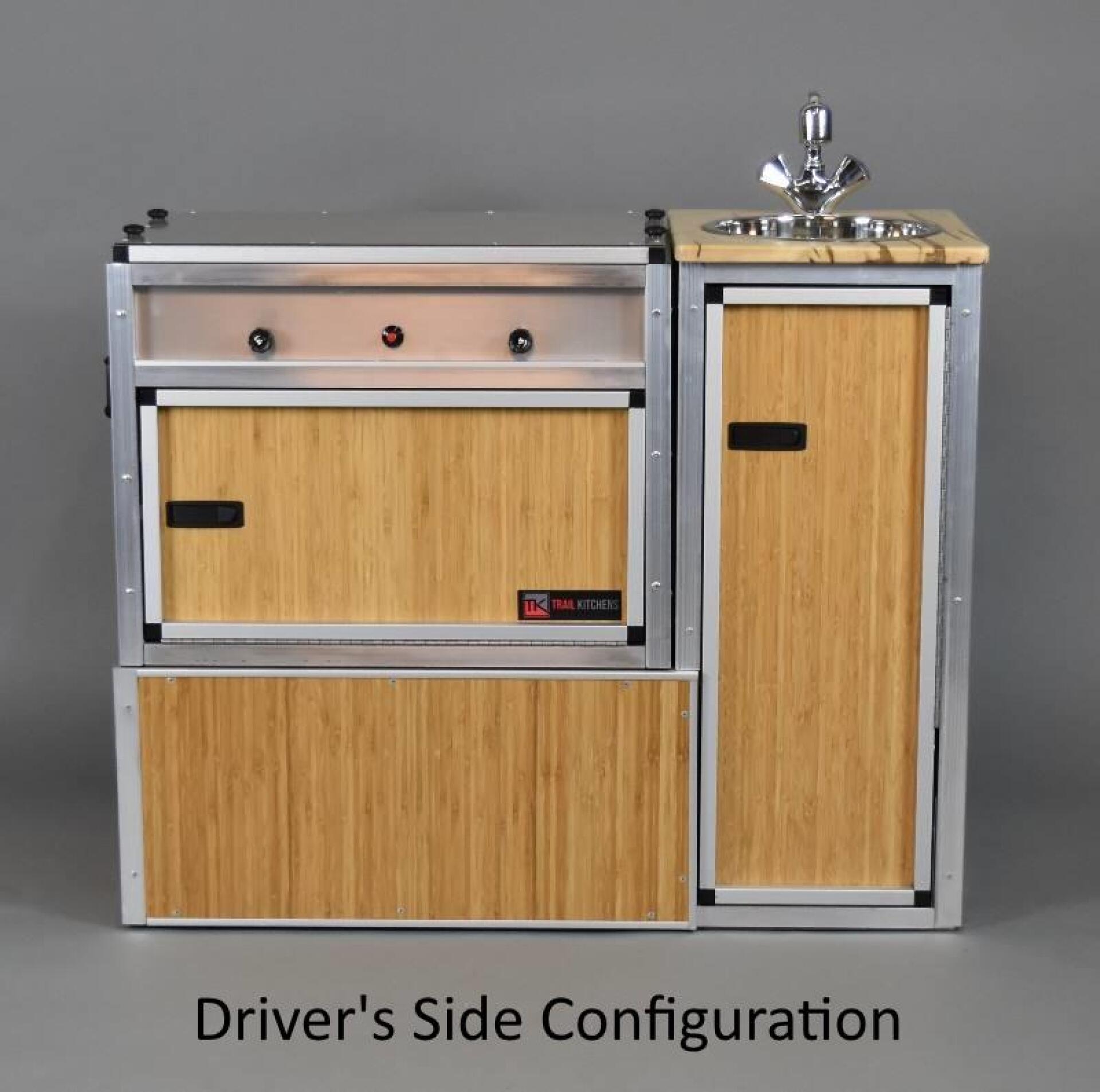 Plug-n-play indoor/outdoor TK kitchen instantly turns van into camper van