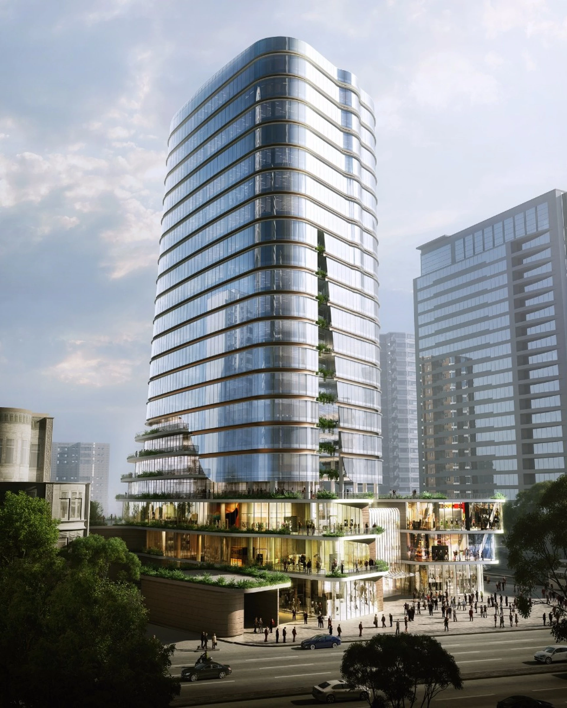 Shanghai tower terracing leads to offices in the cloud