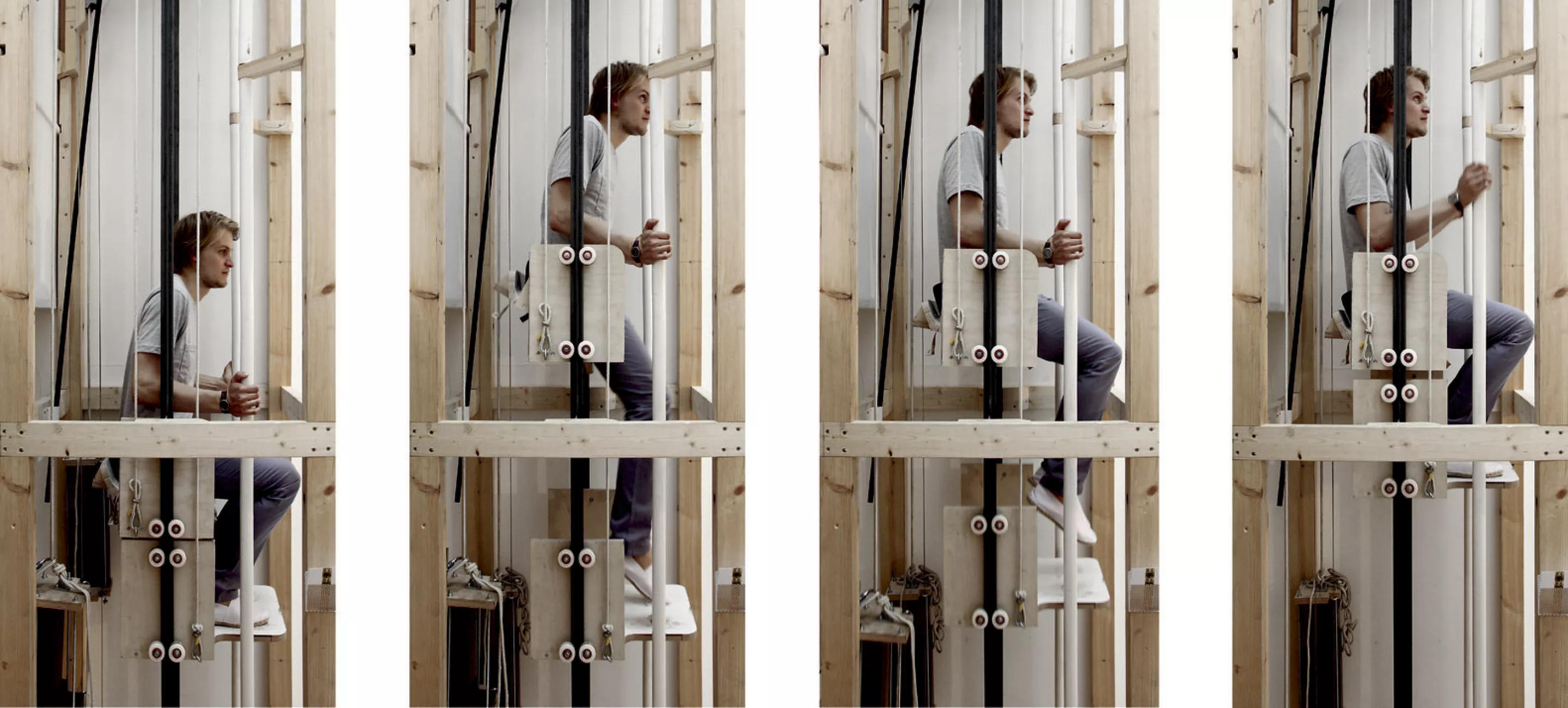 Prototype system replaces stairs and elevators with human power