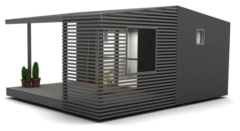 Flat-packed Mini House 2.0 has electricity and a fitted kitchen