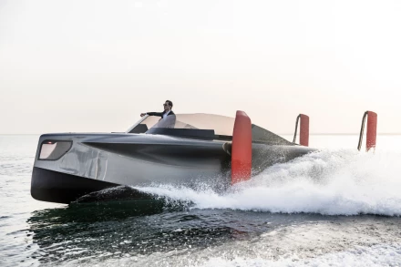 Foiler "flying yacht" is a sleek, hybrid-powered hydrofoil