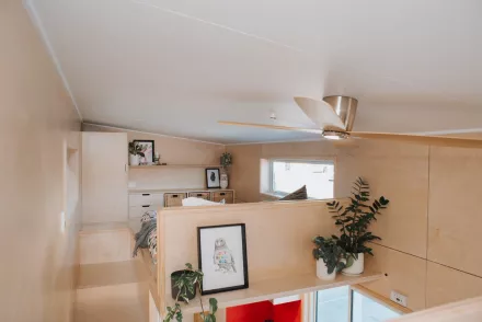 Babbalucci tiny house splits the staircase to add storage inside
