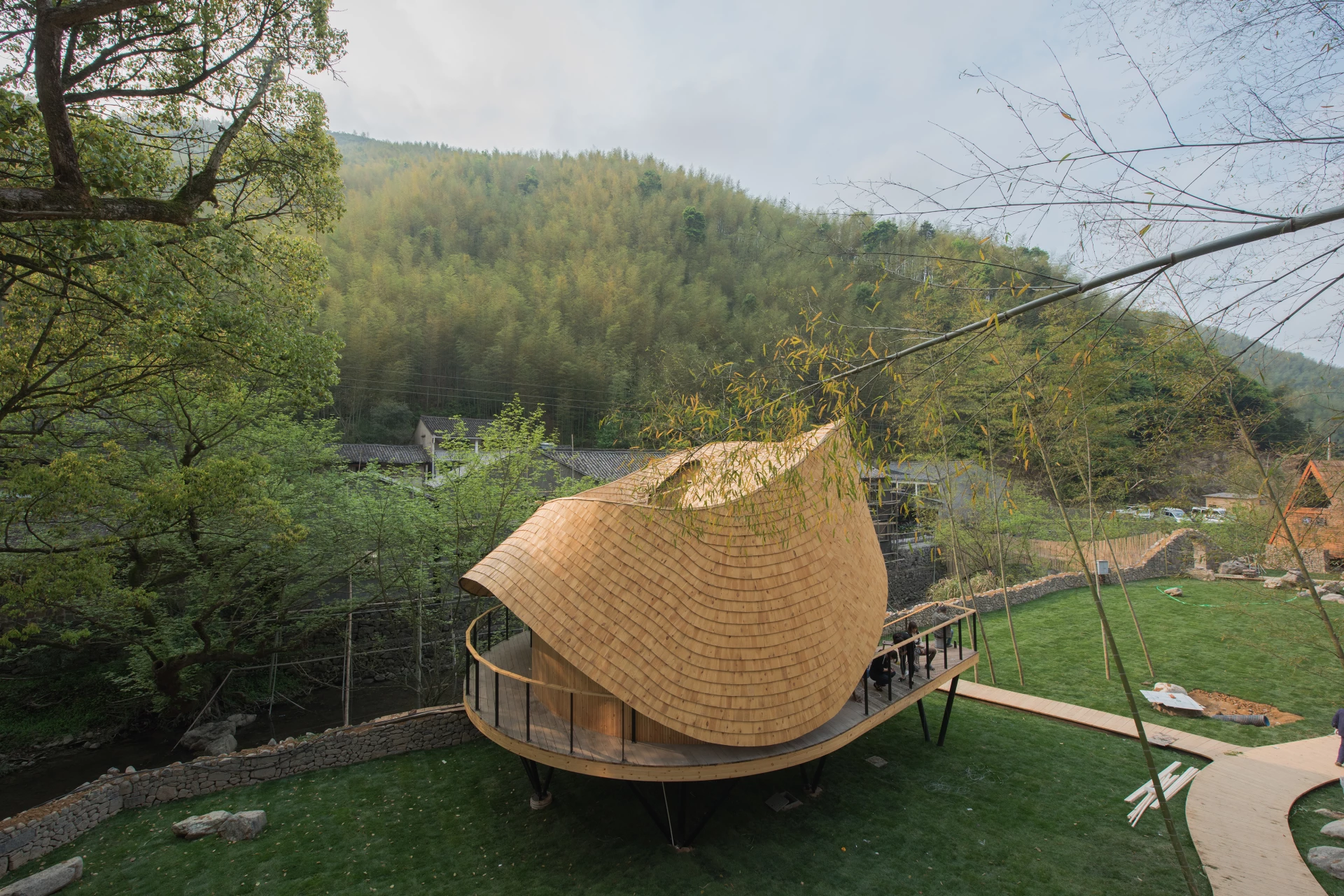 Stunning curved roof tops rural Chinese dwelling