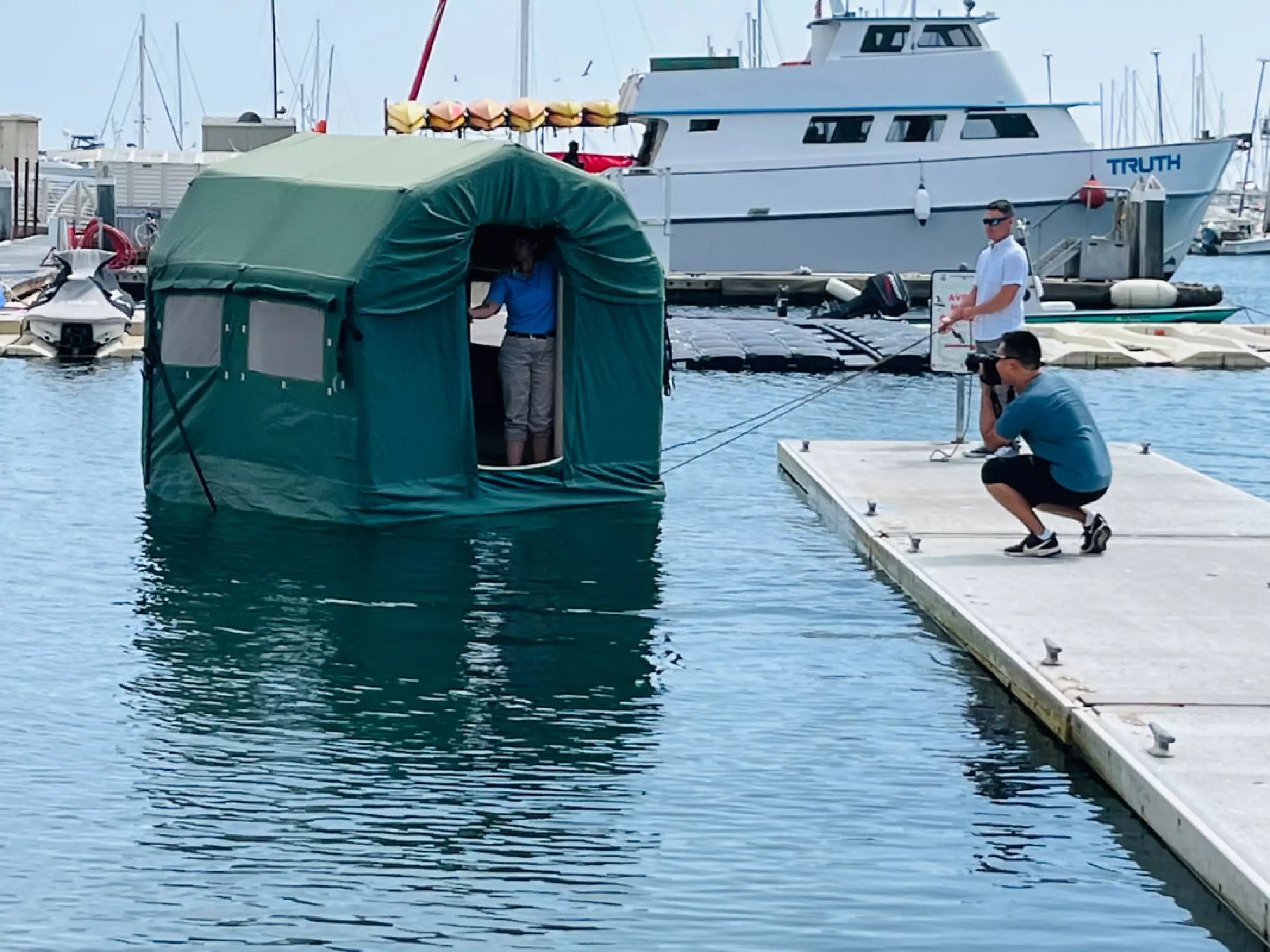 Life Cube tent is an inflatable camping micro-cabin for truck and lake