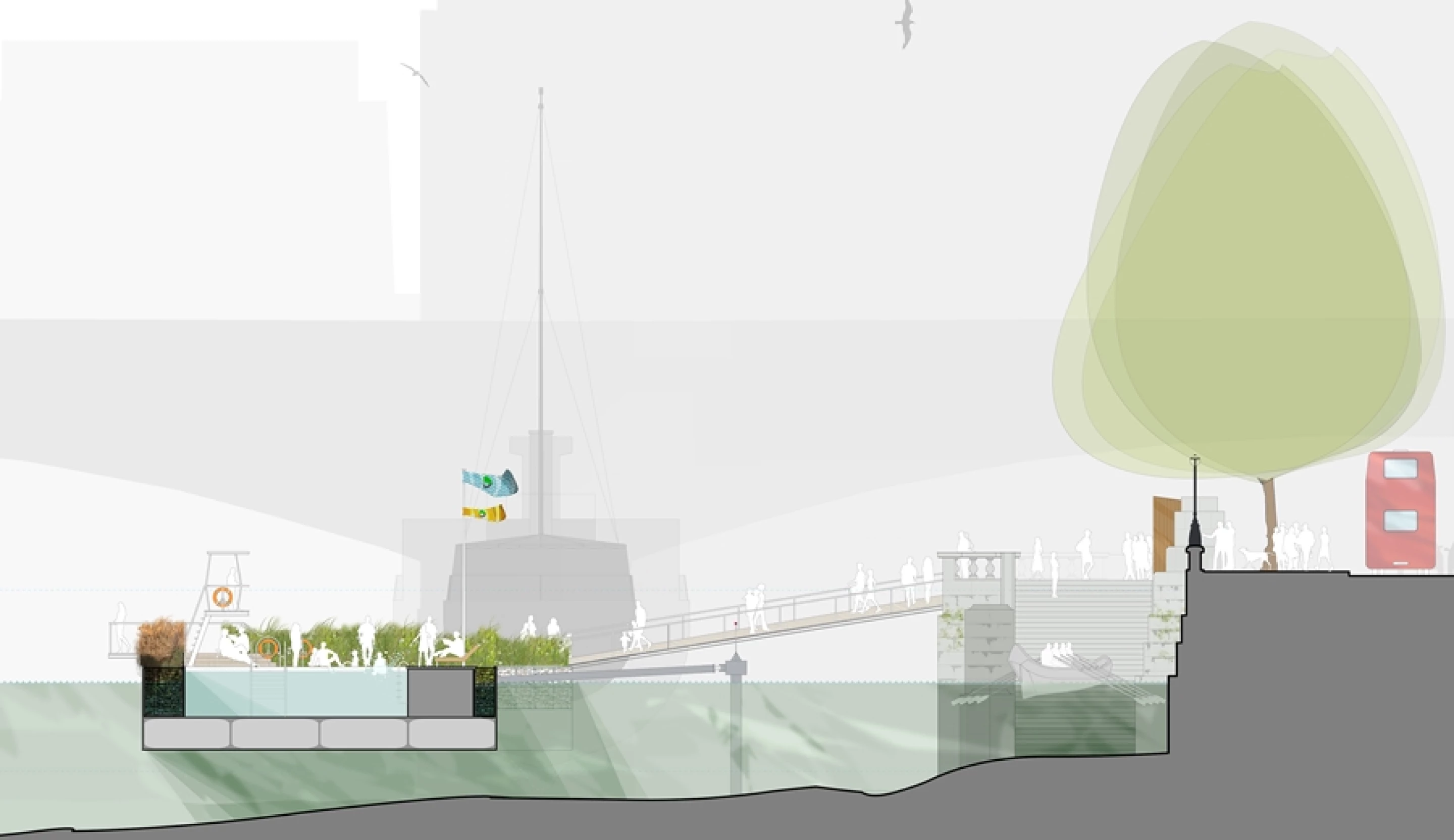 Updated designs for open-air swimming pools in the River Thames