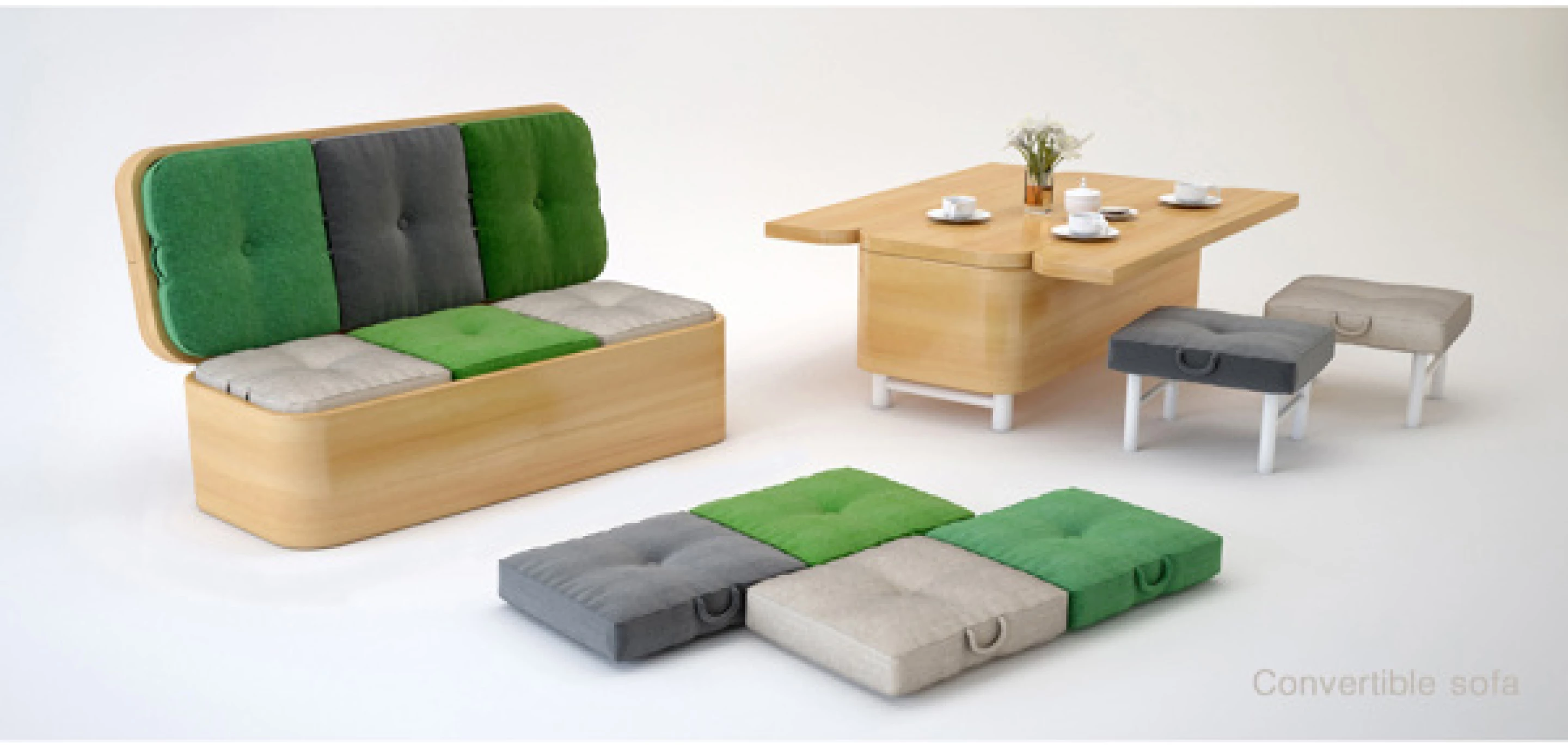 Convertible Sofa transforms into a dining table and chairs