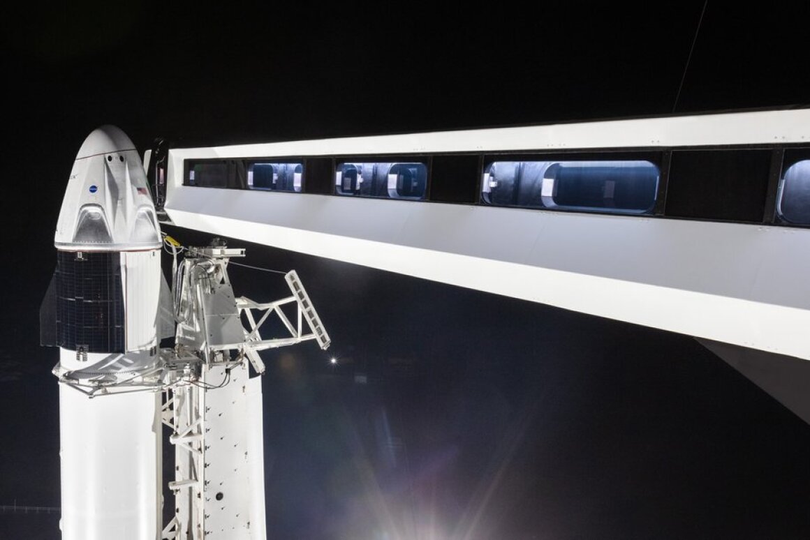 SpaceX’s Crew Dragon capsule perched on pad ahead of first orbital flight