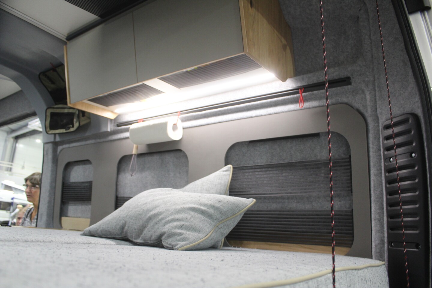 Rocket camper van keeps it roomy with pulleys, straps and carabiners