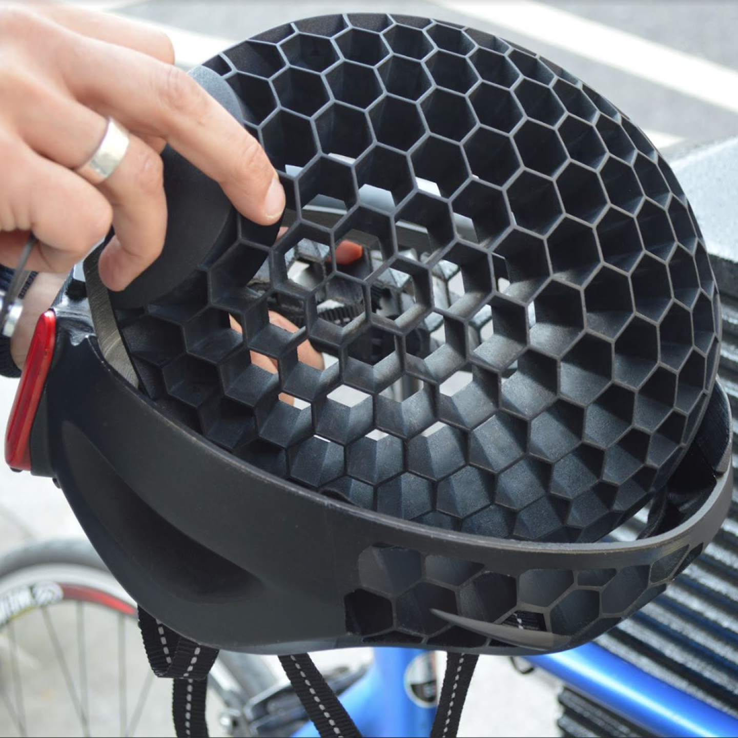 Cyclo bike helmet "flips" for stowage