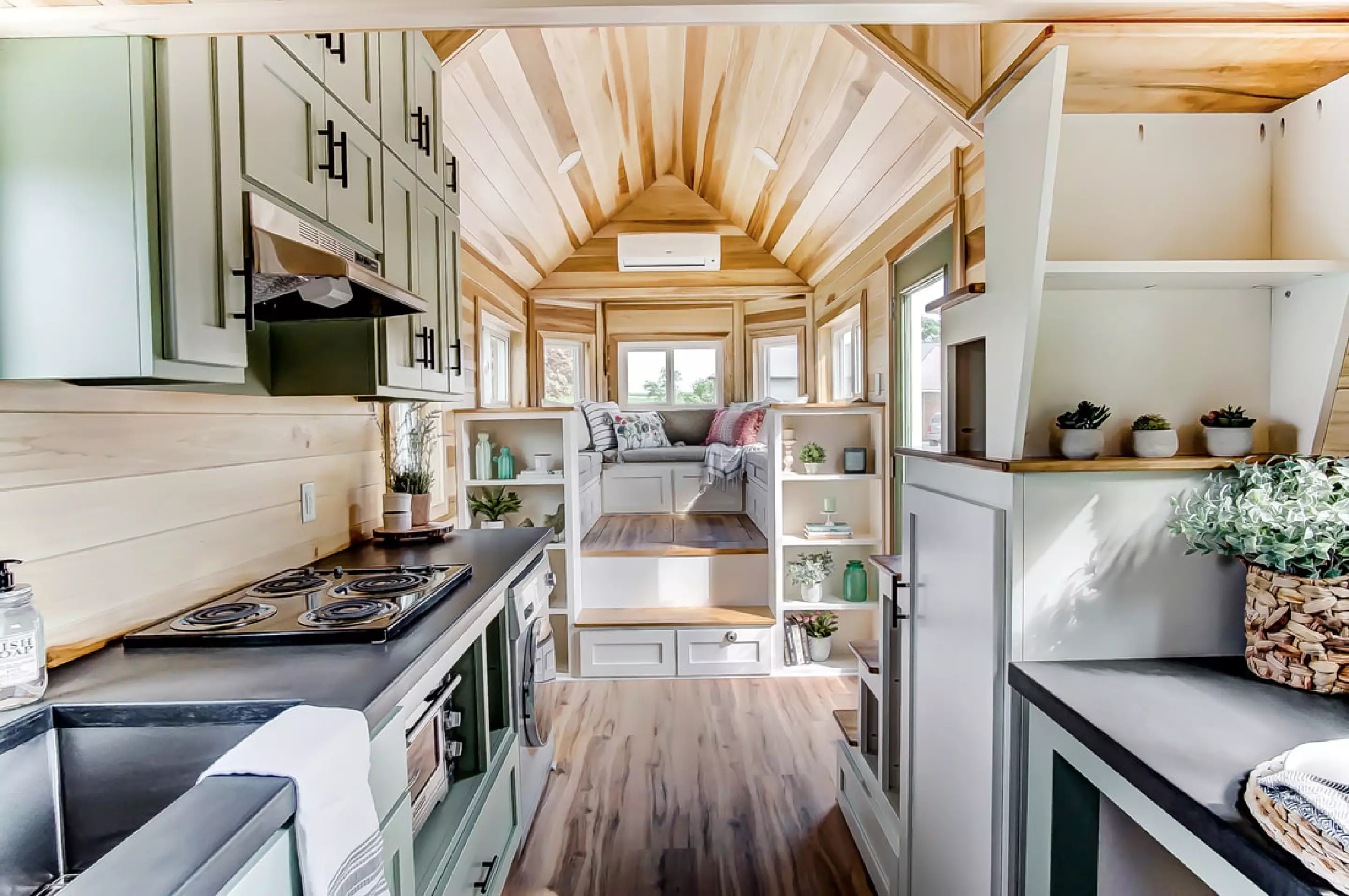 Spacious living room serves as social heart of Clover tiny house