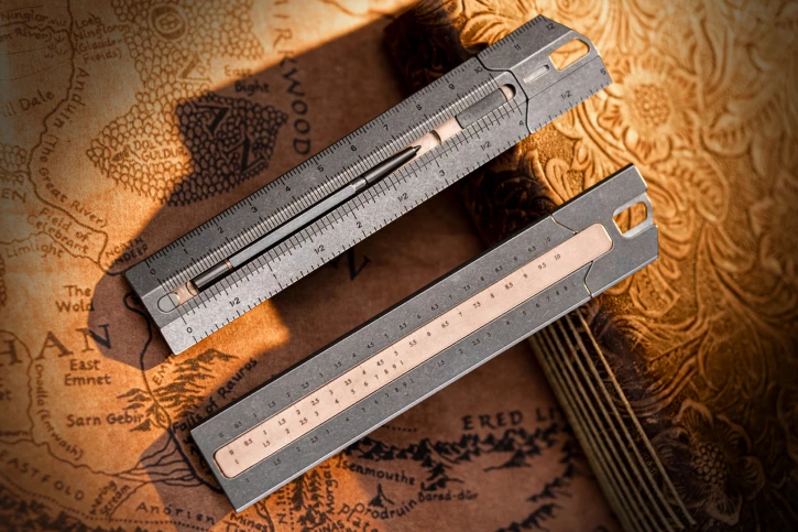 Brainy extendable titanium ruler packs a caliper, pen and slide rule
