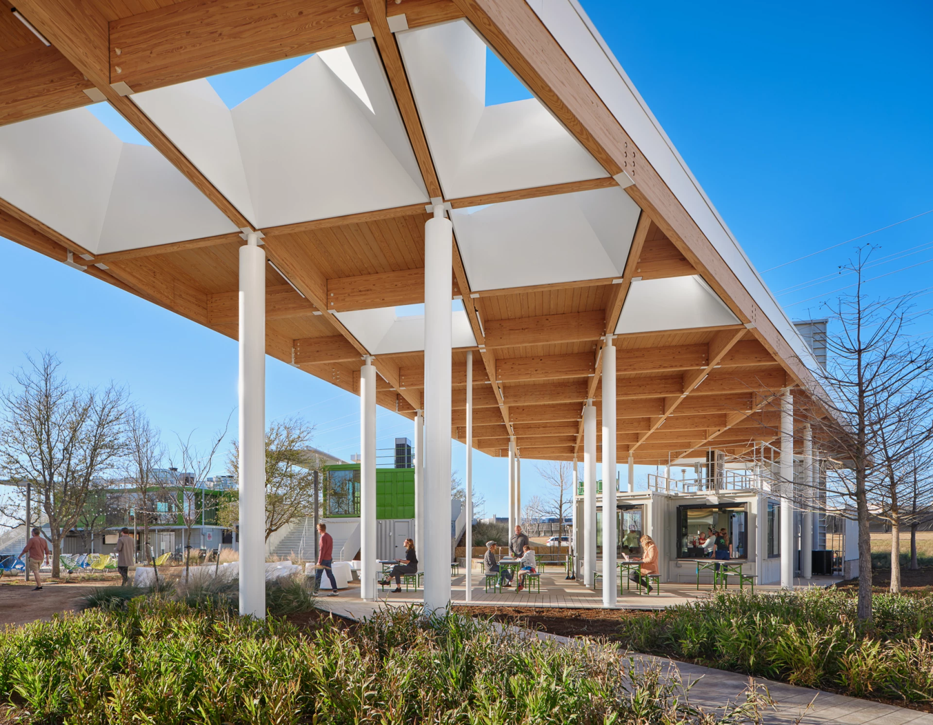 Mixed-use entertainment complex built using 23 shipping containers