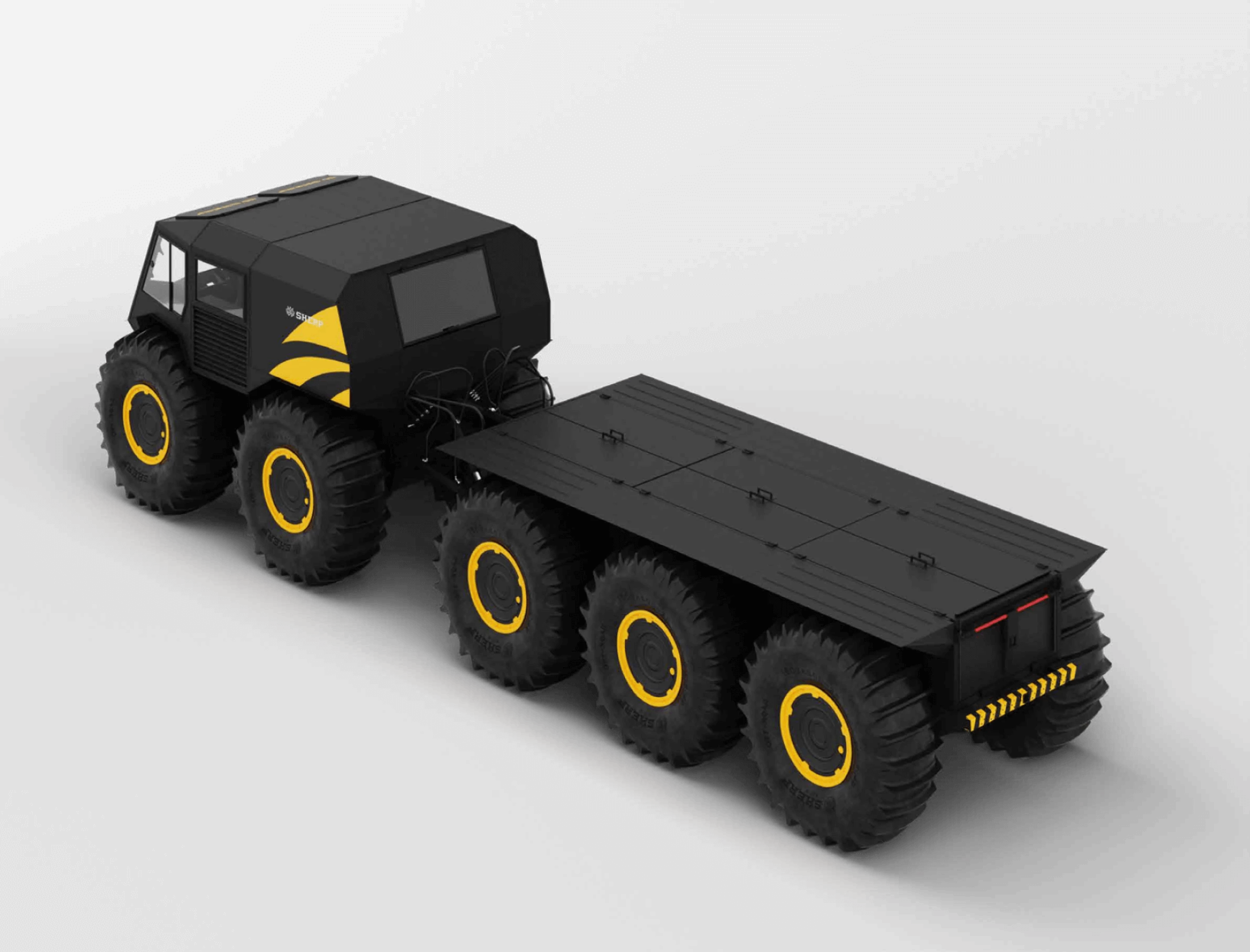 Sherp 10x10 trailer truck journeys over treacherous land and sea