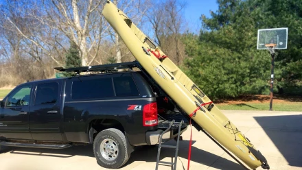 EZ Rec Rack pivots for easier kayak-loading
