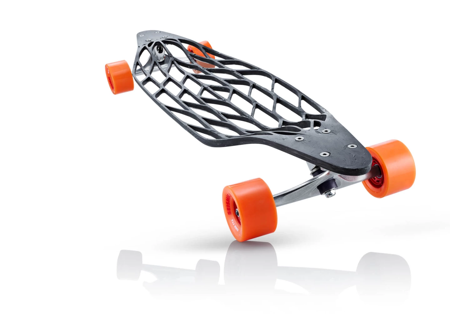Skeletal carbon board and electric paddle bring a new look to longboarding