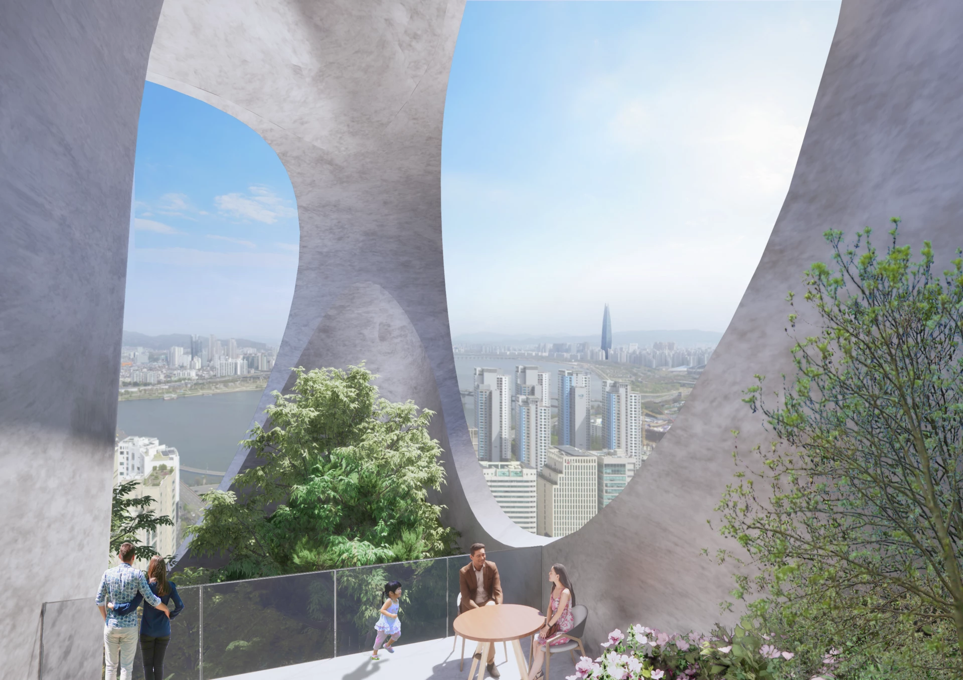 Seoul skyscraper creates open-air "terrarium" around halfway up