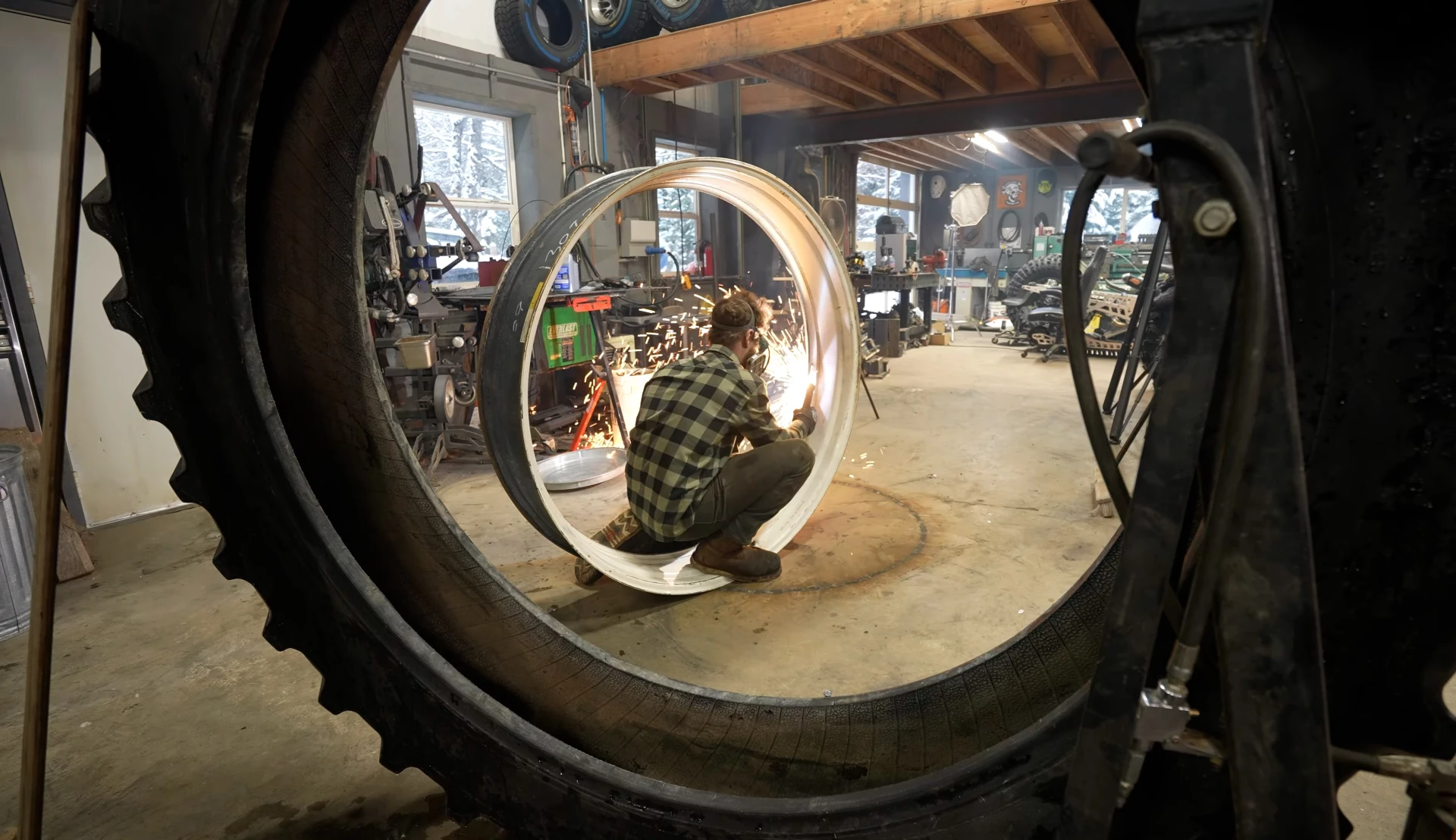 Watch: Grind Hard is building a trike with 80-inch ride-in tractor wheel