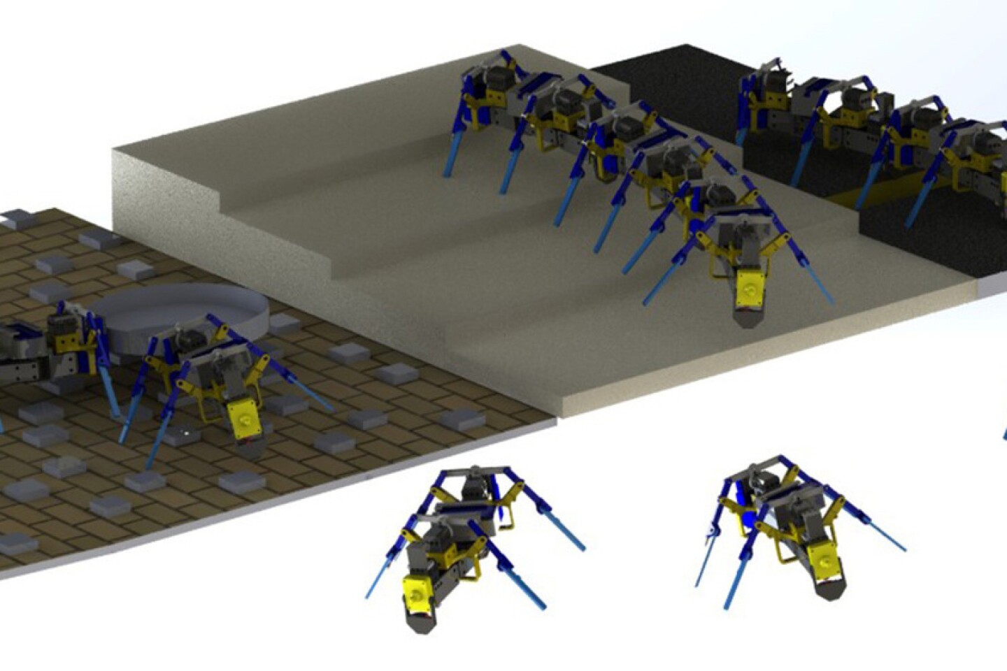 Ant-inspired quadruped robots link together to overcome obstacles