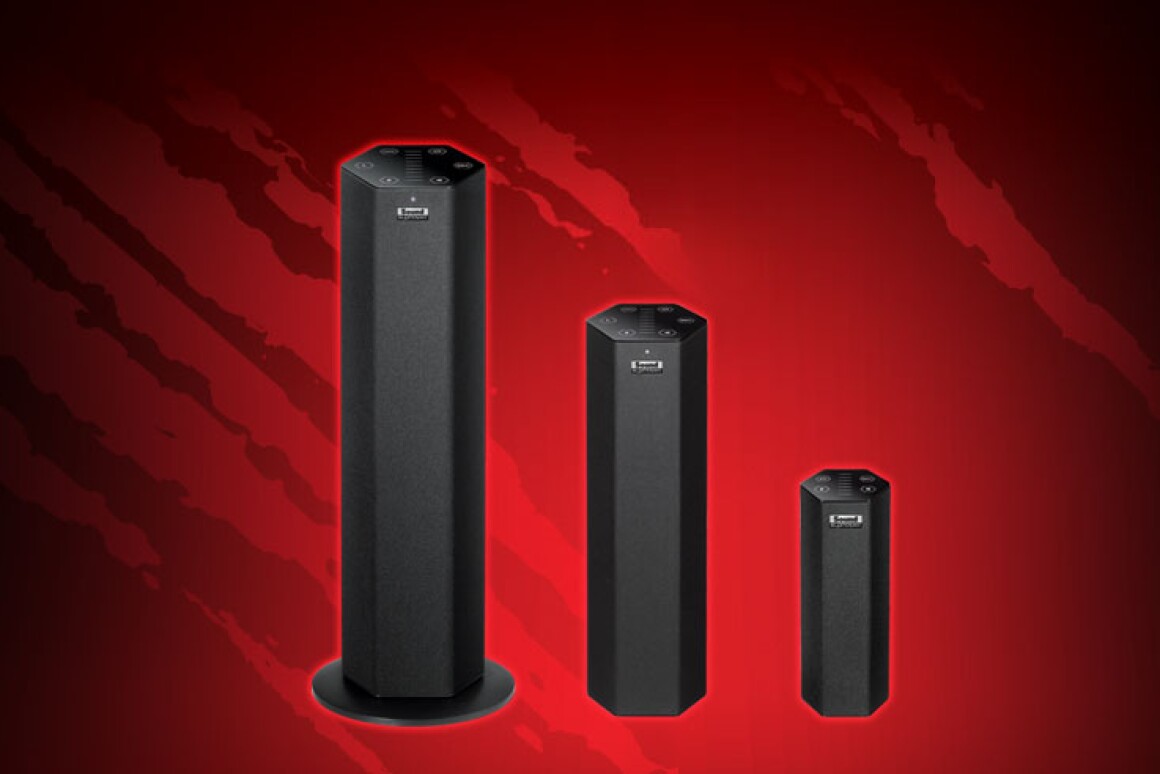 Huge hexagonal Sound BlasterAxx speakers are powered from standard USB port