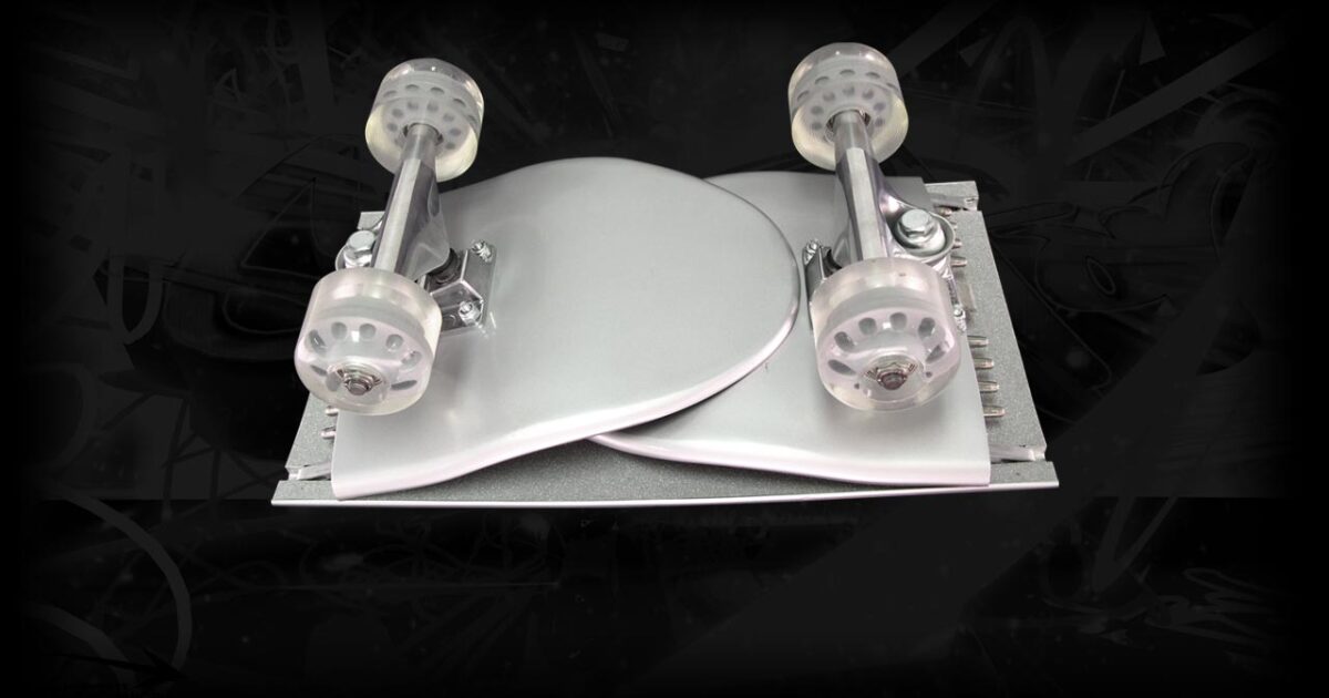 Snap folding skateboard slides in your backpack for easy transport