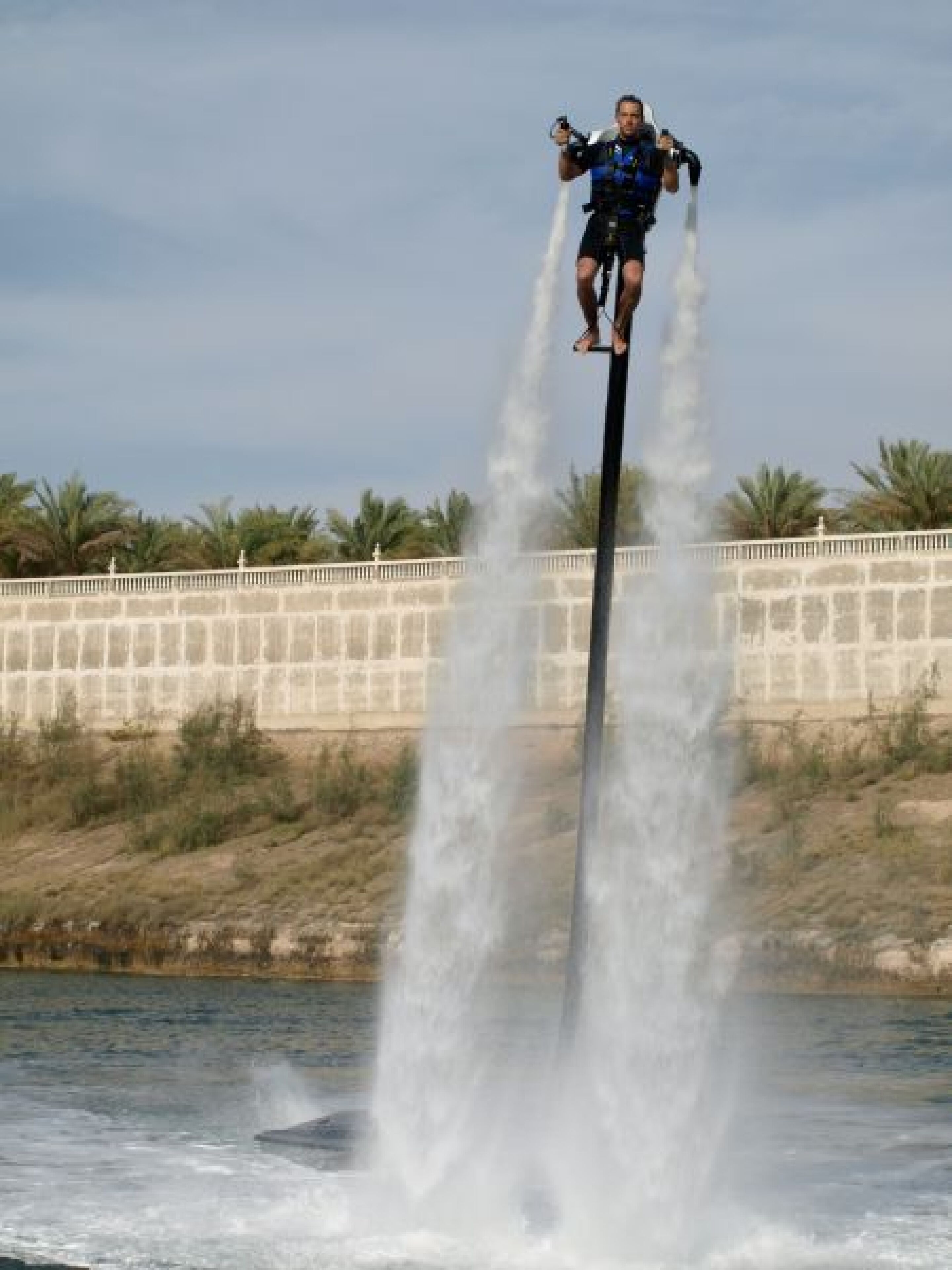 Water-propelled Jetlev-Flyer personal jetpack set for release