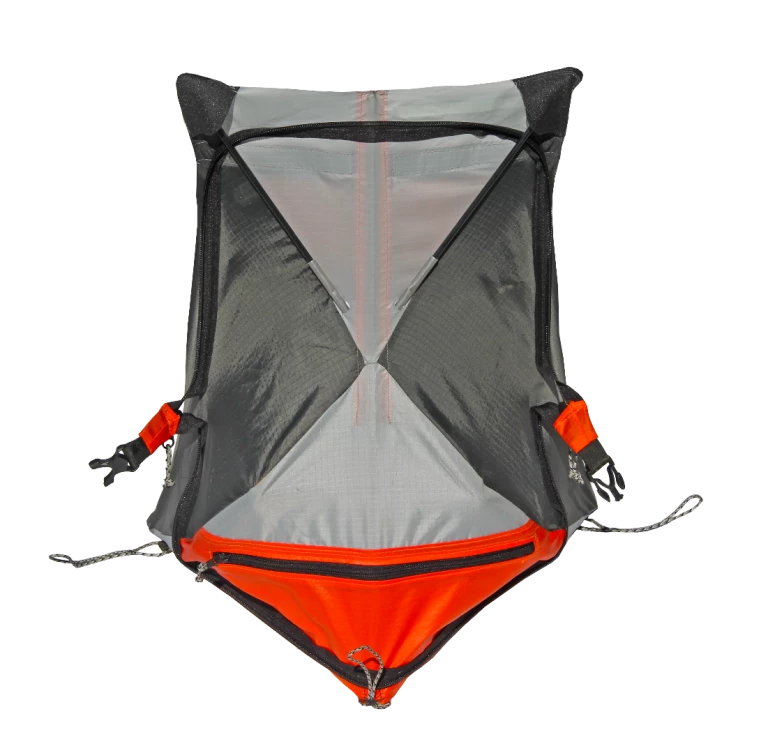 Back-packable organizer stores cooking gear and protects the flame