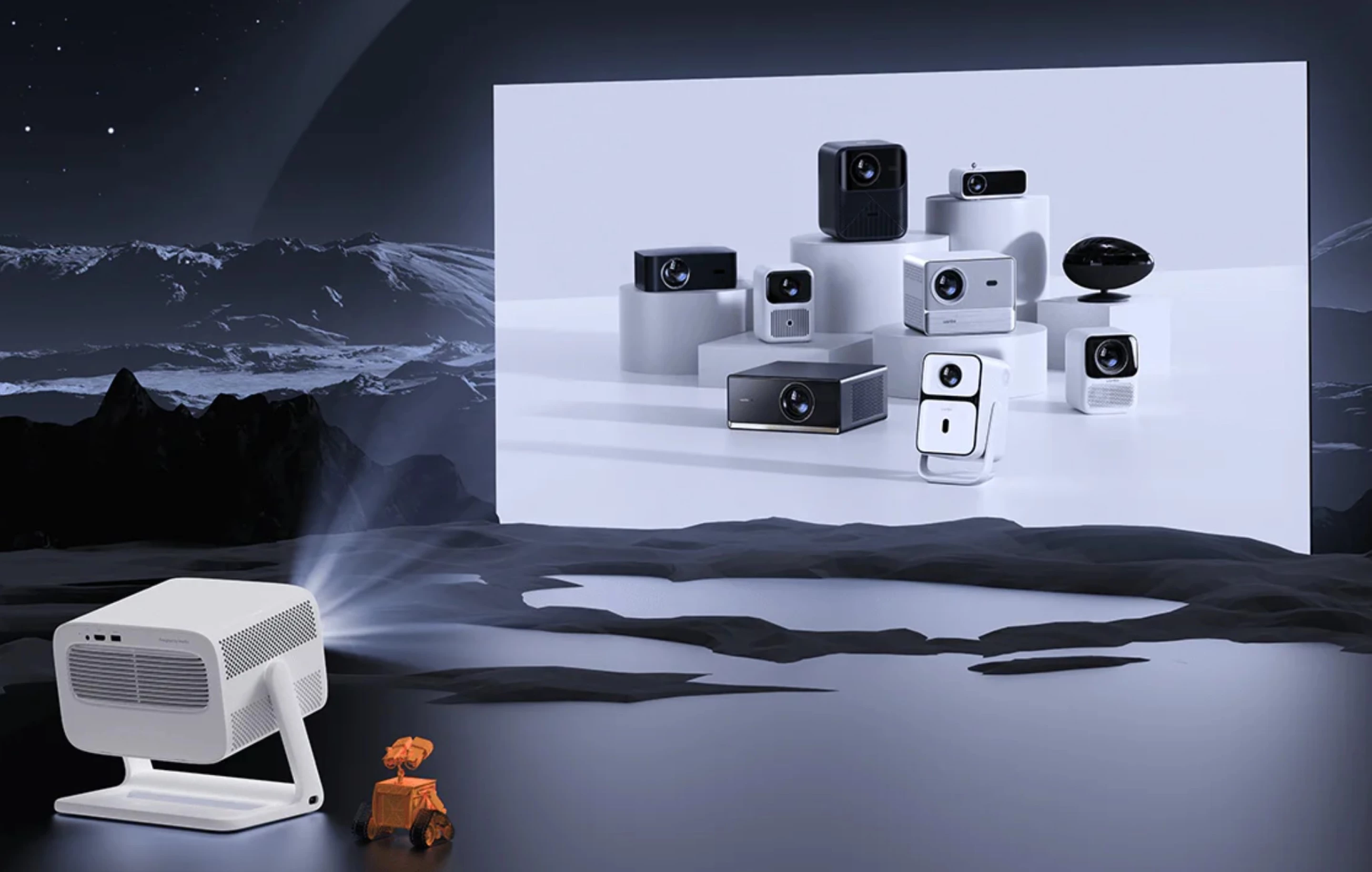 Portable smart projector with gimbal stand by Wanbo