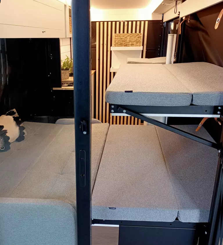 VanCubic camper pods roll full designer RV floor plan into an empty van