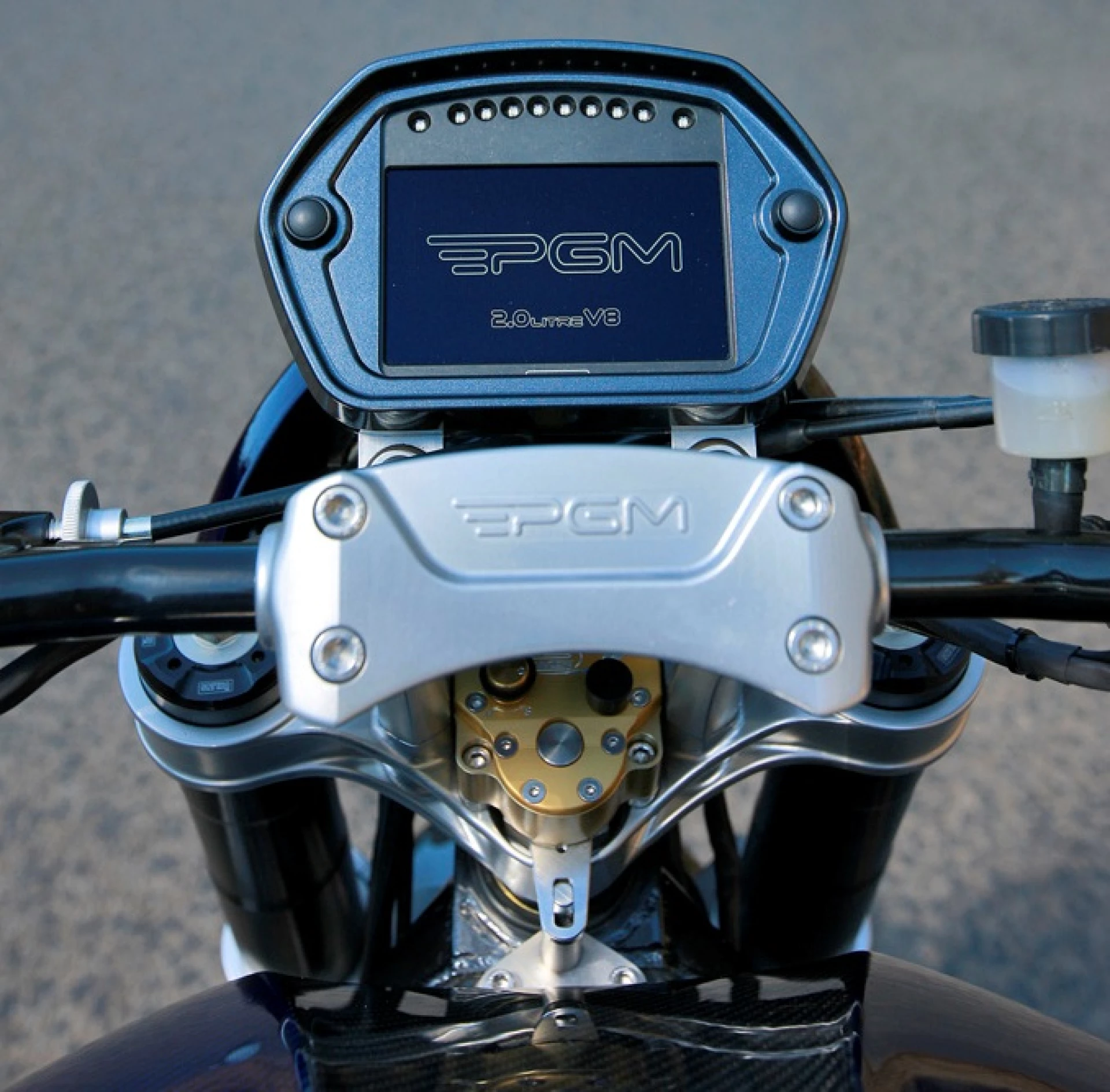 The Aussie-built 2-liter, 334-horsepower PGM V8 motorcycle
