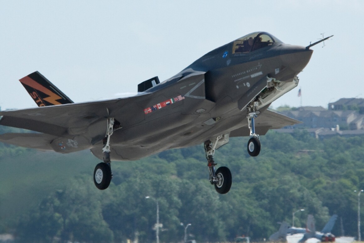 Lockheed Martin F-35B prepares for vertical takeoff and landings