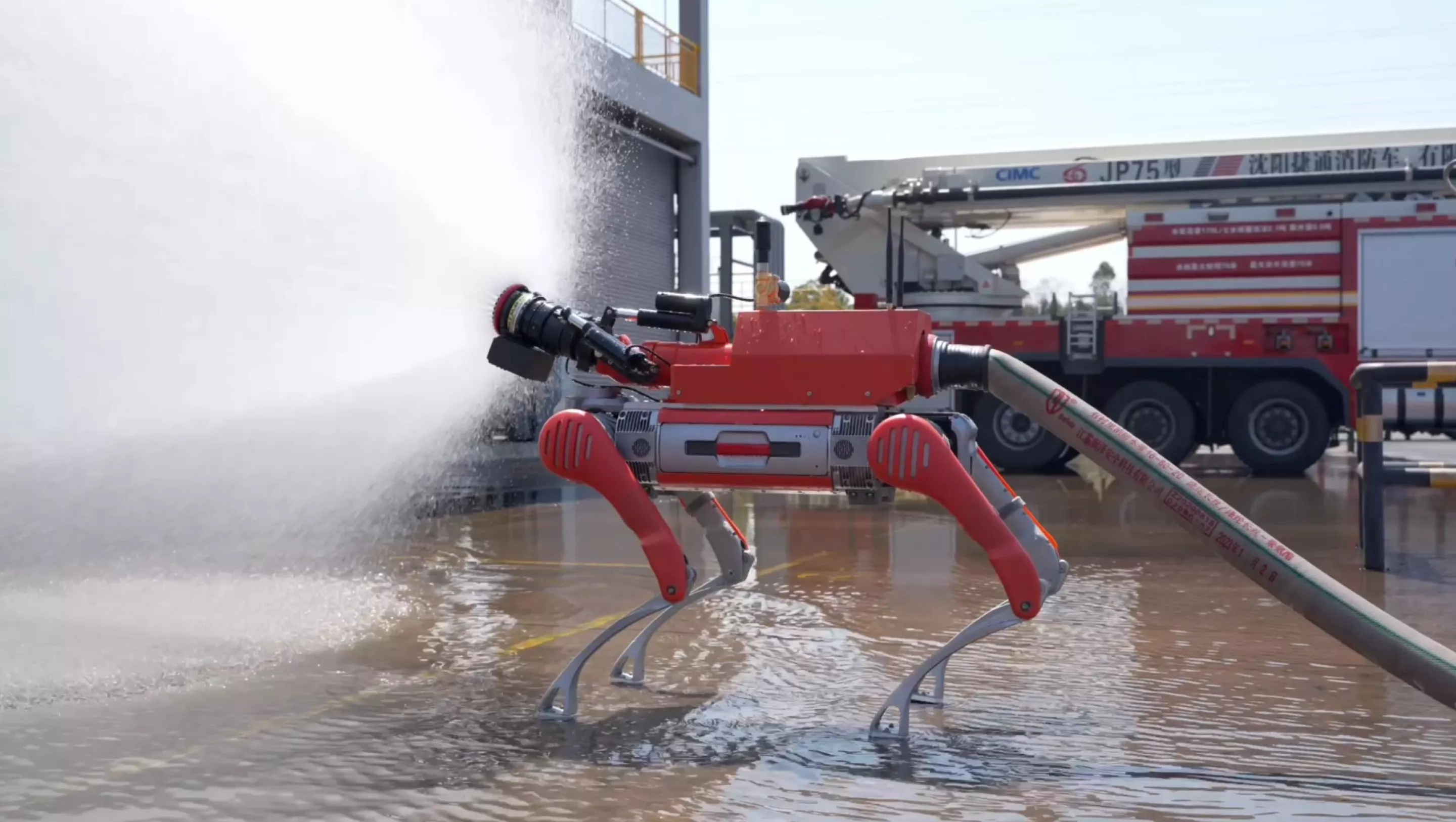 Unitree B2 robodog fights fires with water cannon