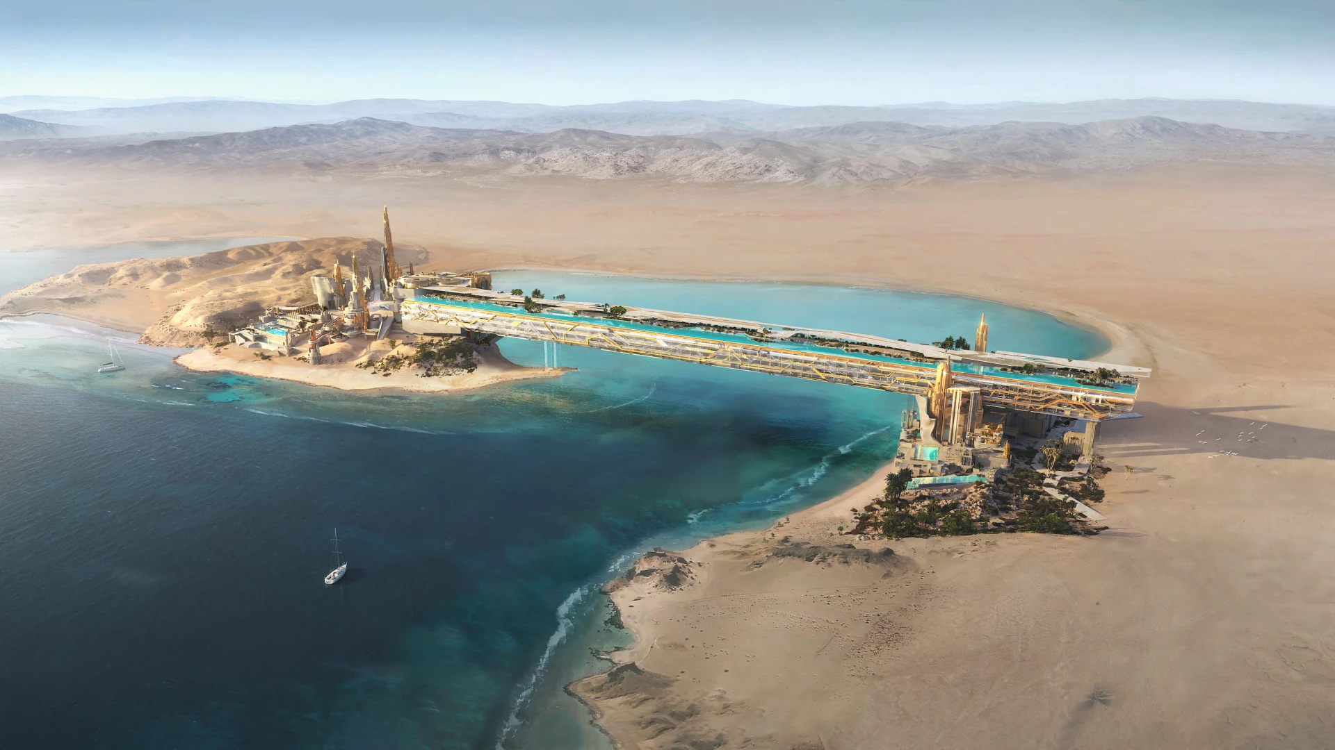 Video: Spectacular Saudi resort bridges lagoon with massive infinity pool