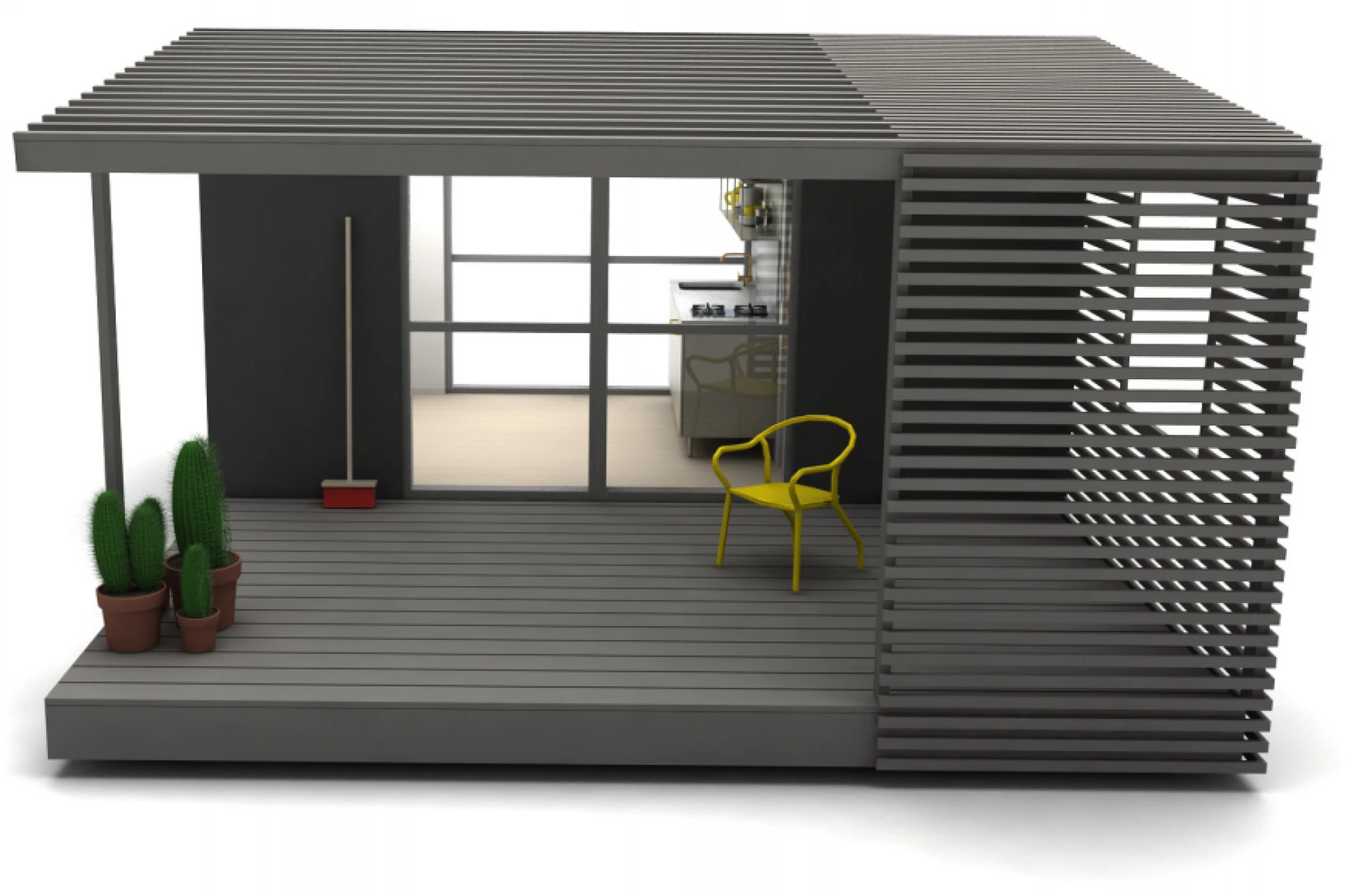 Flat-packed Mini House 2.0 has electricity and a fitted kitchen