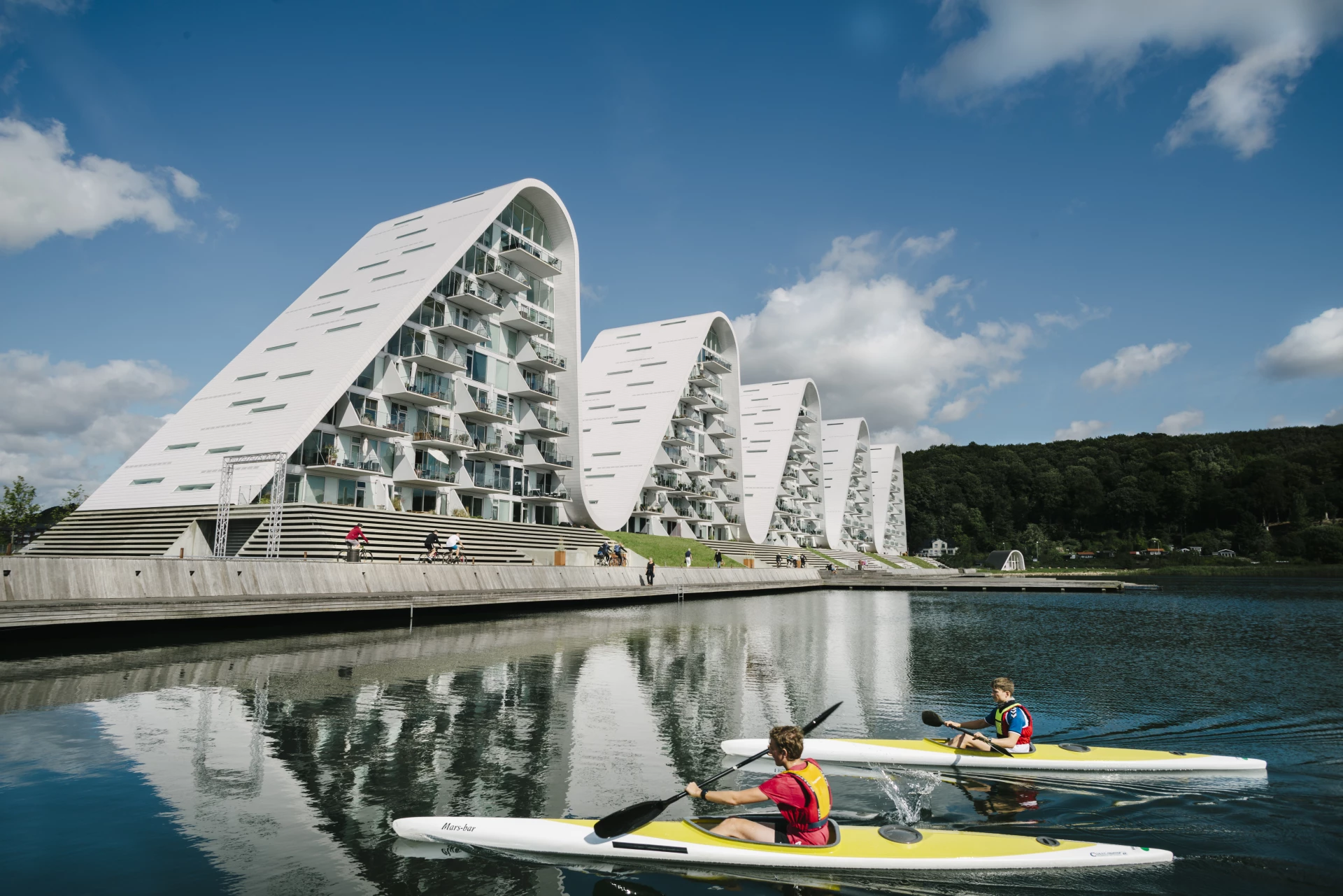 The Wave breaks on the shore of a Danish fjord